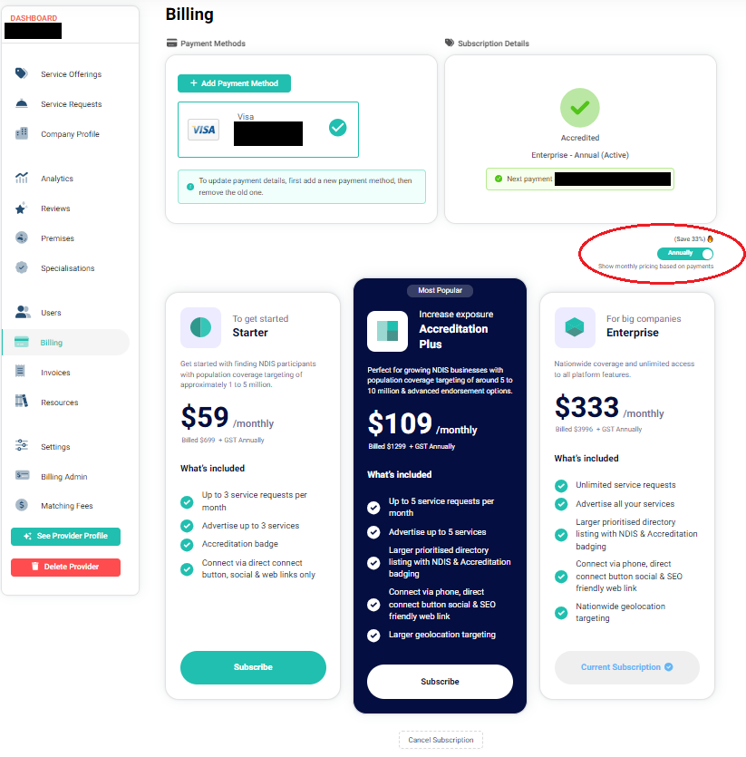 How do I see the difference in pricing between annual and quarterly ...